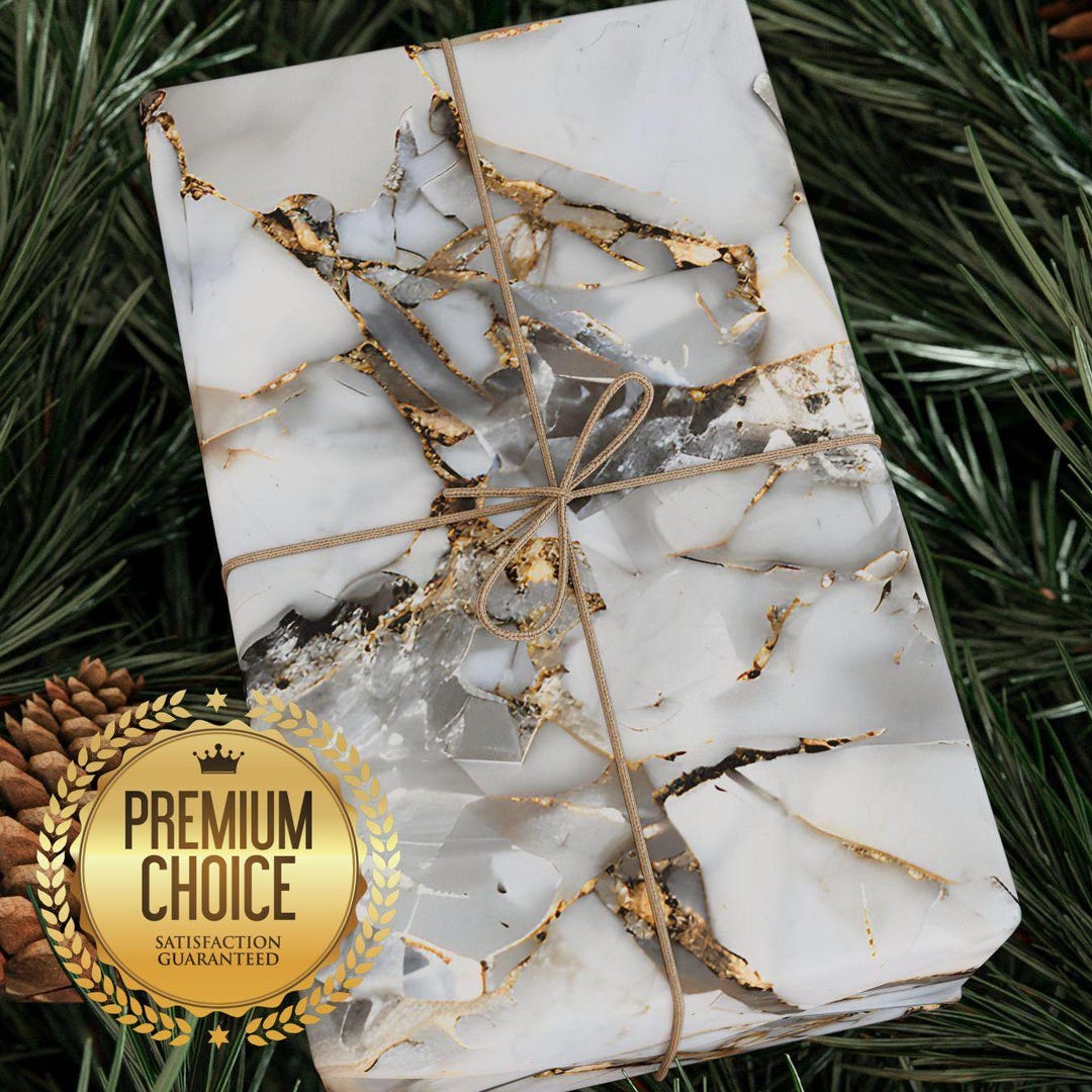 White Marble Gift Wrap With Gold Accents , Formal Gift Wrap ...