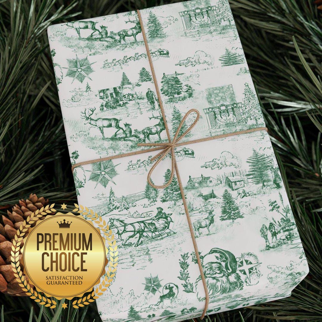 White and Forest Green Vintage Santa Claus Toile Style Christmas ...