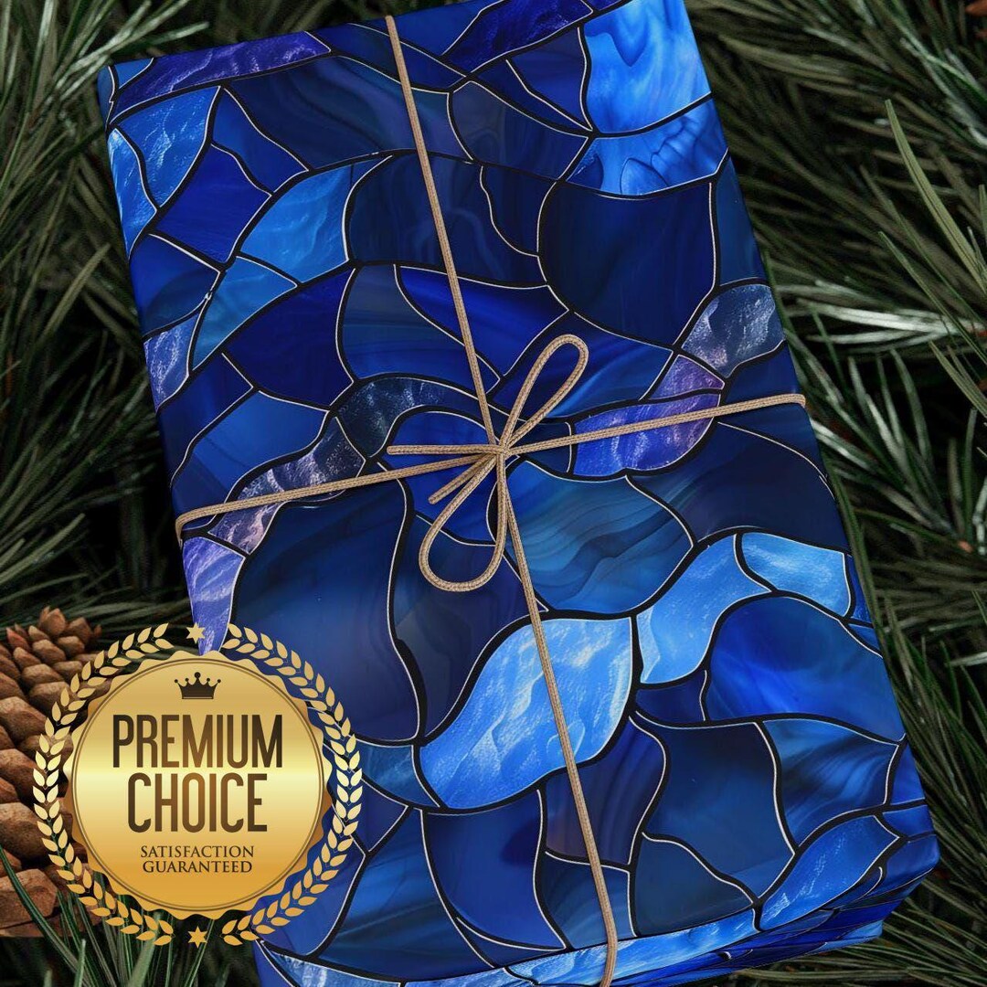 Stunning Blue Stained Glass Wrapping Paper, Deep Blue Gift Wrap for ...