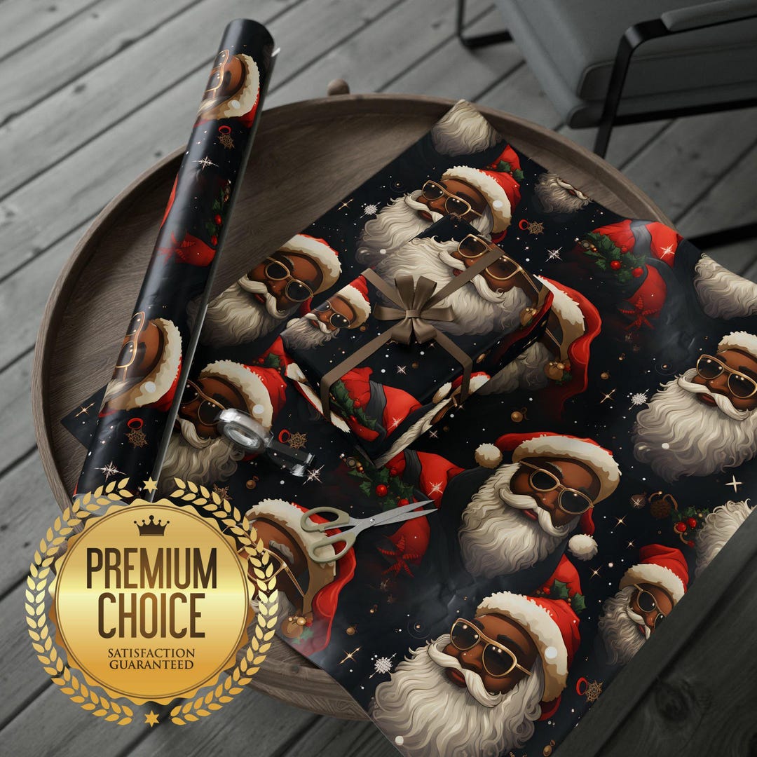 Black Santa Wrapping Paper Rolls, Cool Santa Gift Wrap, Black Santa ...