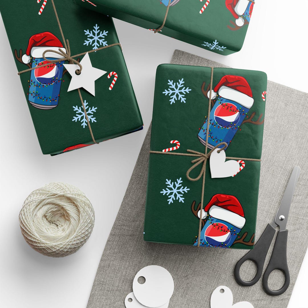 Pepsi Christmas Wrapping Paper Santa Hat Soda Cans With Reindeer ...