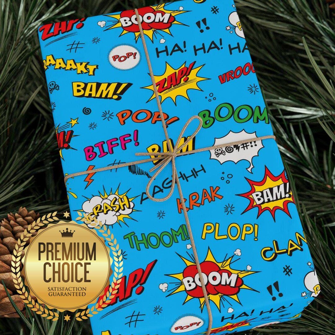 Superhero Comic Book Action Words Wrapping Paper - Zap, Boom, Pow ...