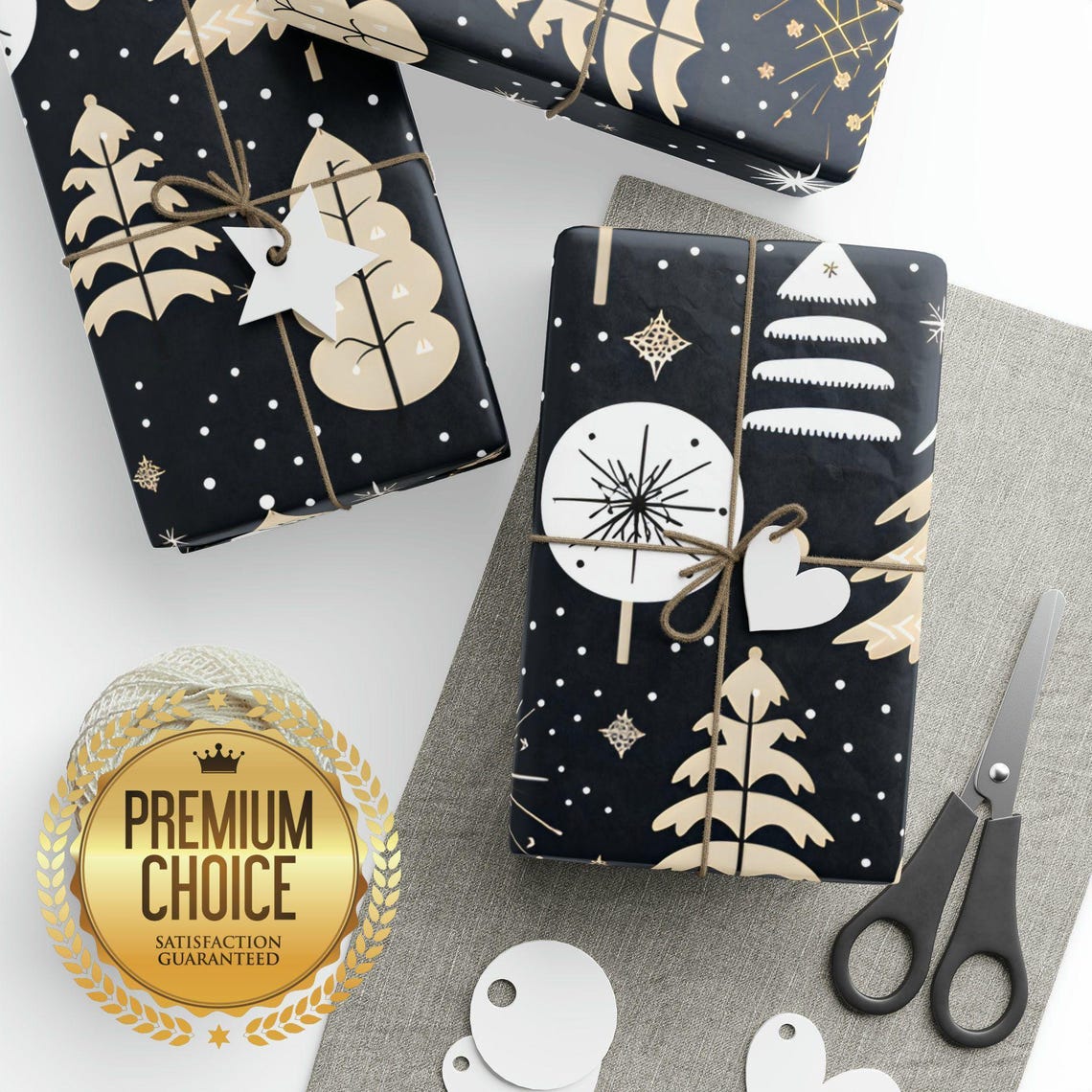 Black & White Christmas Wrapping Paper, Black Christmas Gift Wrap ...