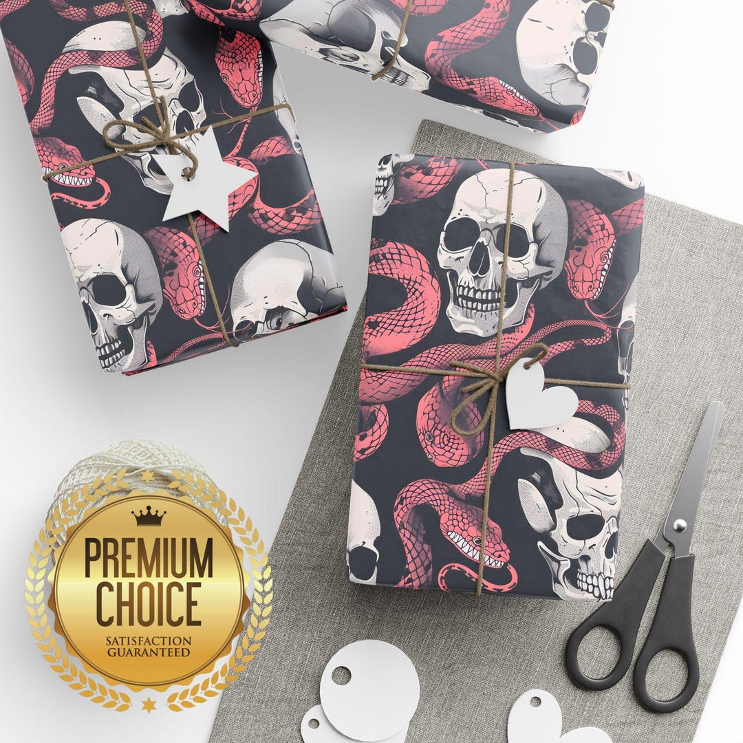 Goth Skull and Snake Wrapping Paper, Halloween Snake Gift Wrap, Macabre ...