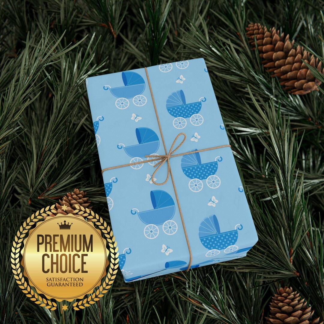 Blue Baby Stroller Wrapping Paper, Newborn Baby Shower Gift Wrap ...