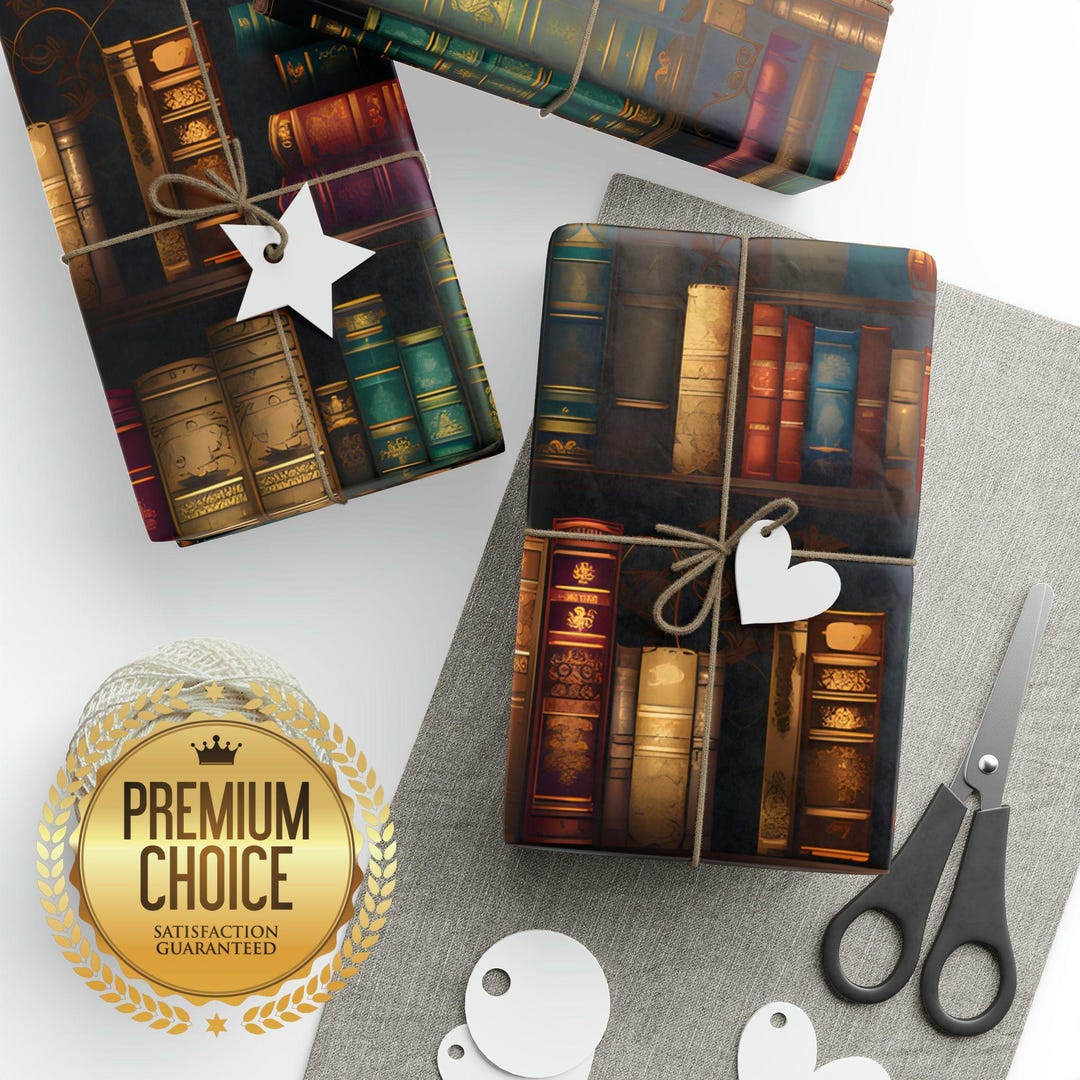 Library Books Themed Gift Wrap | Bookworm Wrapping Paper | Bookshelf ...