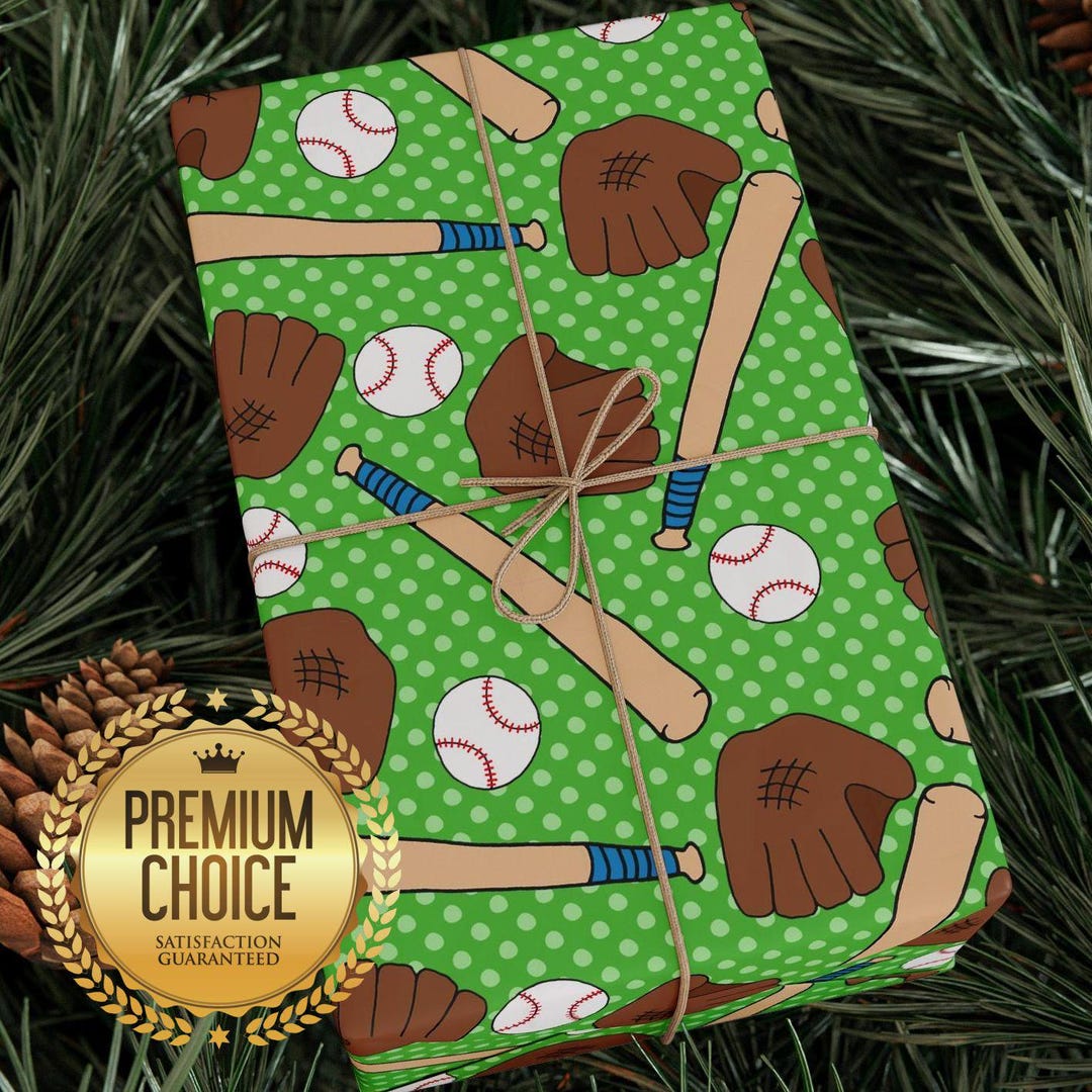 Green Baseball Wrapping Paper, Gift Wrap With Baseball Bats, Baseballs ...