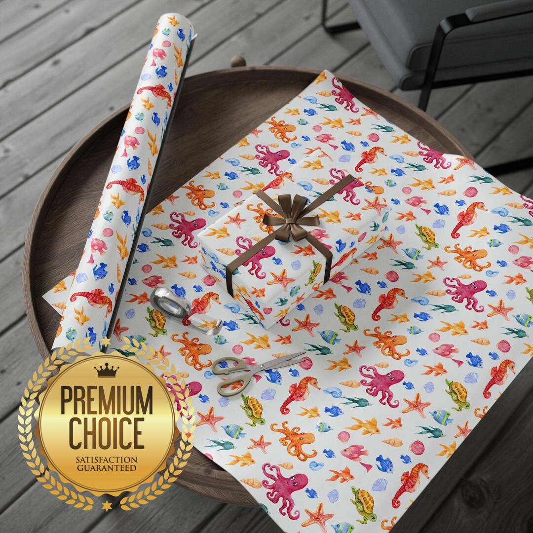 Sea Creature Wrapping Paper, Under the Sea Gift Wrap, Aquatic Animals ...
