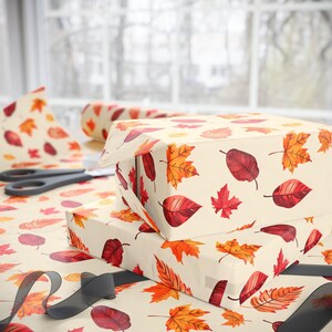 Cute Fall Wrapping Paper, Fall Leaves Gift Wrap, October Falling Leaves ...