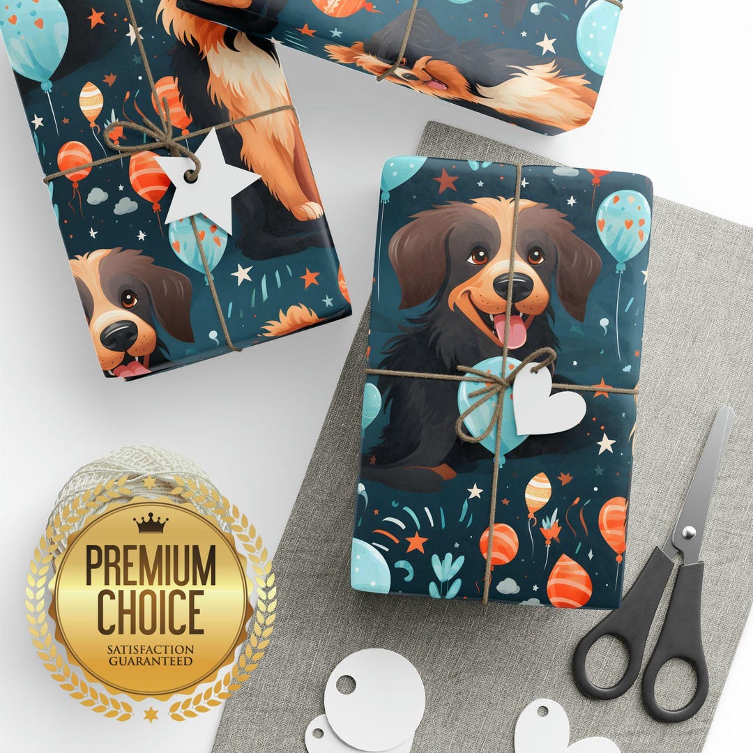Cute Dogs Birthday Wrapping Paper, Colorful Dogs Gift Wrap, Dog Gift ...