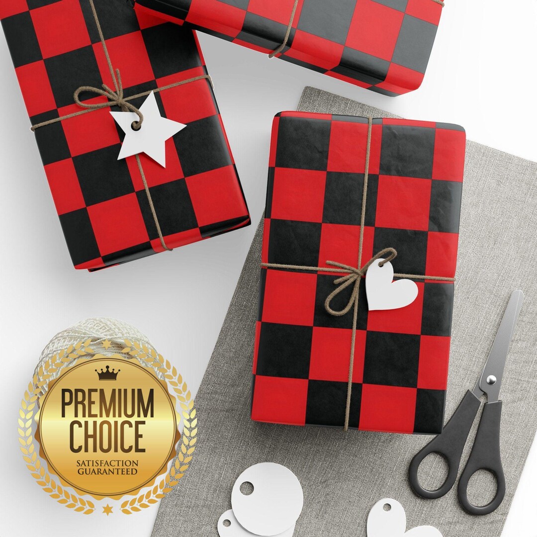Checkered Flag Wrapping Paper, Black and Red Checkered Flag Gift Wrap ...