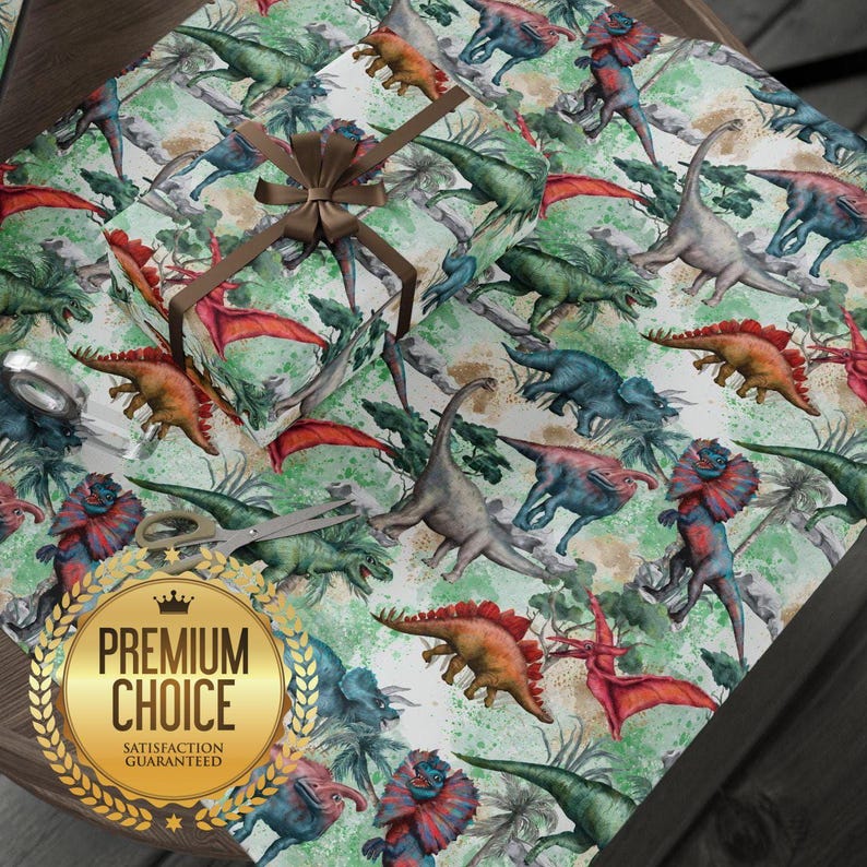 Dinosaur Gift Wrapping Paper, Prehistoric Dinos Giftwrap for Birthdays ...