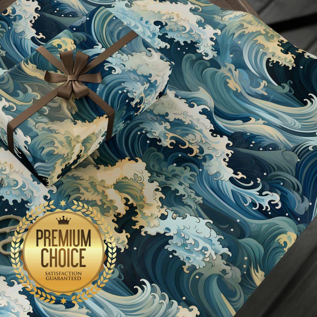 Blue Great Wave Birthday and Christmas Wrapping Paper | Kanagawa Wave ...