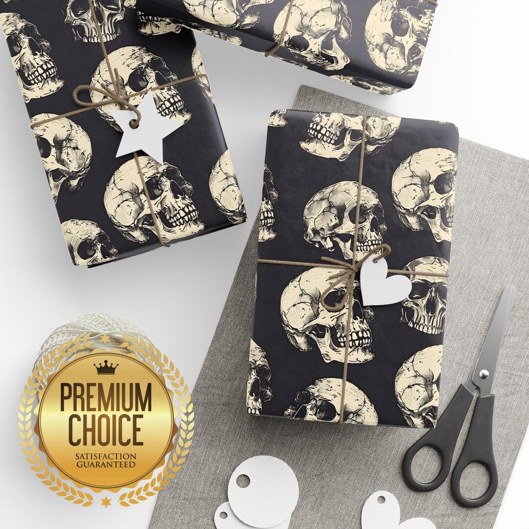 HALLOWEEN Theme Skull WRAPPING PAPER- Christmas Holiday Funny Wrapping ...