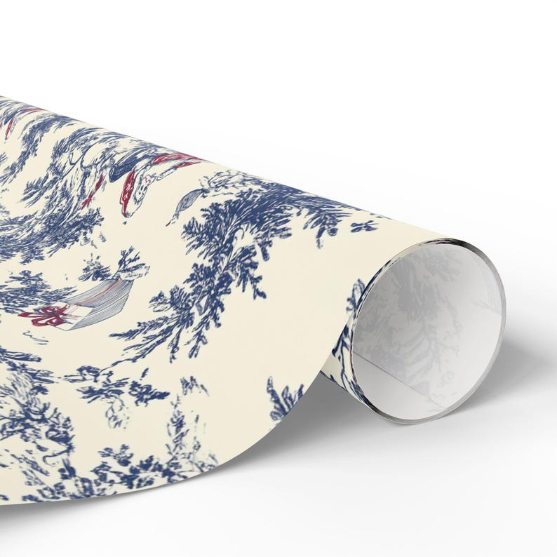 Chinoiserie Christmas Toile Gift Wrap With Vintage Santa, Holiday Trees ...