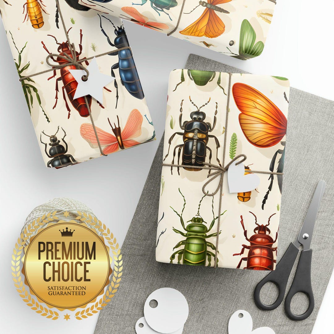Bugs and Insects Wrapping Paper, Insects Gift Wrap, Outdoor Bugs Gift ...