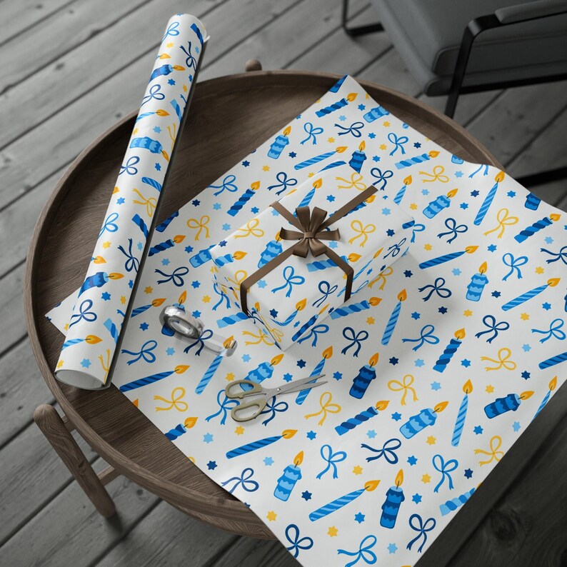Blue and Gold Hanukkah Jewish Wrapping Paper Rolls, Bar Mitzvah, Bat ...