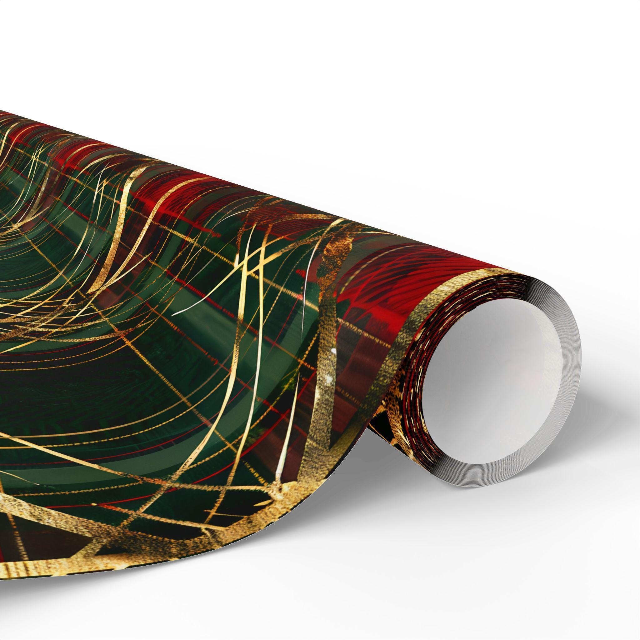 Festive Holiday Plaid Gift Wrapping Paper, Green Red and Gold Plaid ...