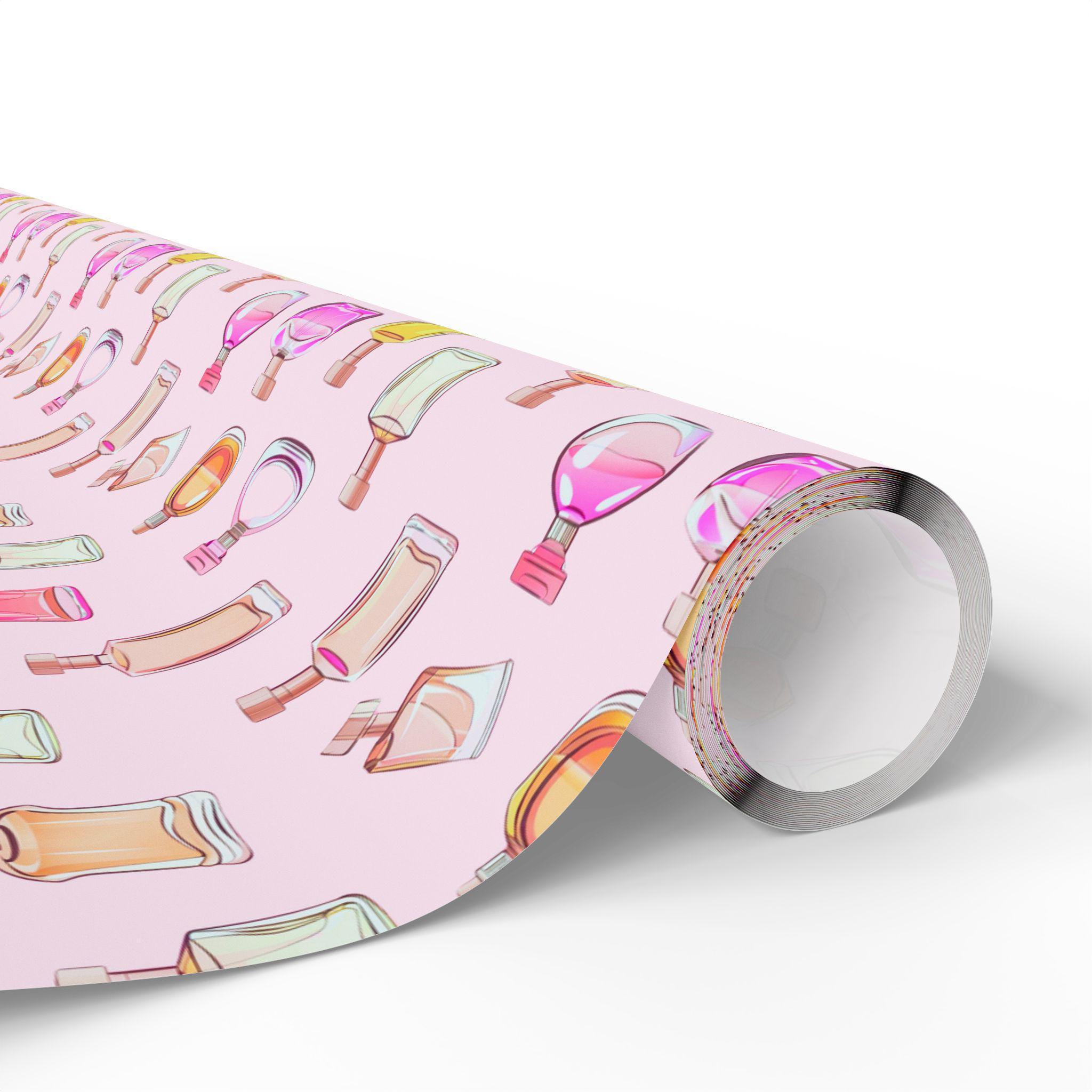 Pastel Pink Perfume Bottles Wrapping Paper, Glamorous Birthday Gift ...