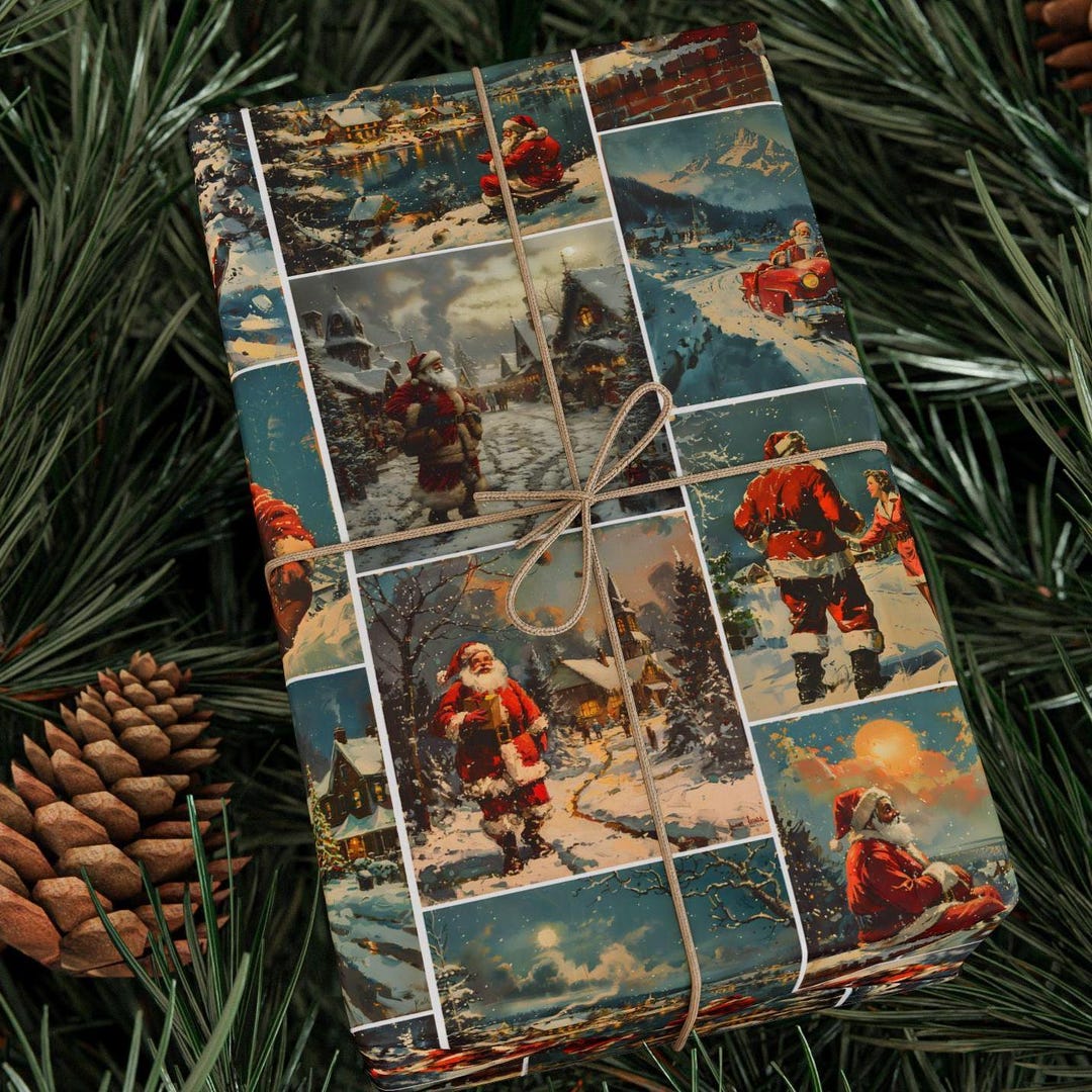 Vintage Santa Gift Wrapping Paper | Retro Christmas Gift Wrap for ...
