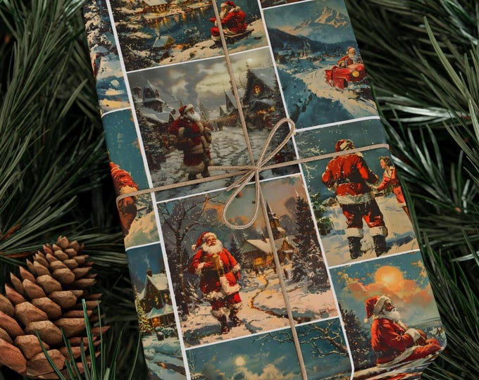 Santa Vintage Inspired Wrapping Paper Roll, Vintage Santa Wrapping ...