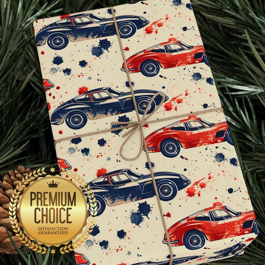 Race Car Party Gift Wrapping Paper Rolls, Red and Blue Racing Giftwrap ...