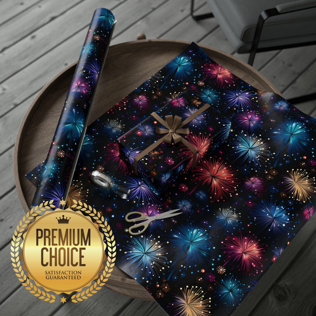 Firework Themed Wrapping Paper Celebration Firework Gift Wrap Rainbow ...