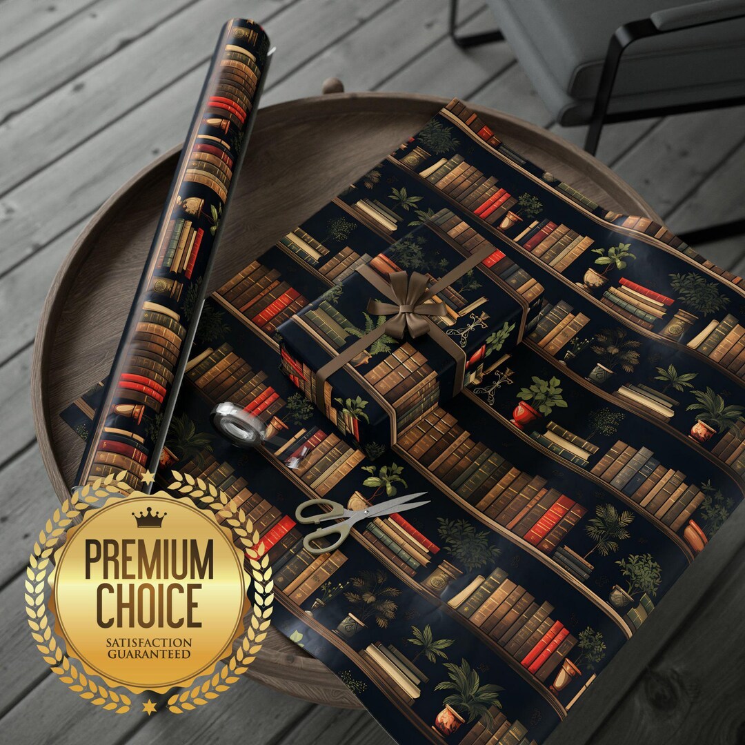 Library Books Themed Gift Wrap | Plant Daddy / Plant Mommy Wrapping ...