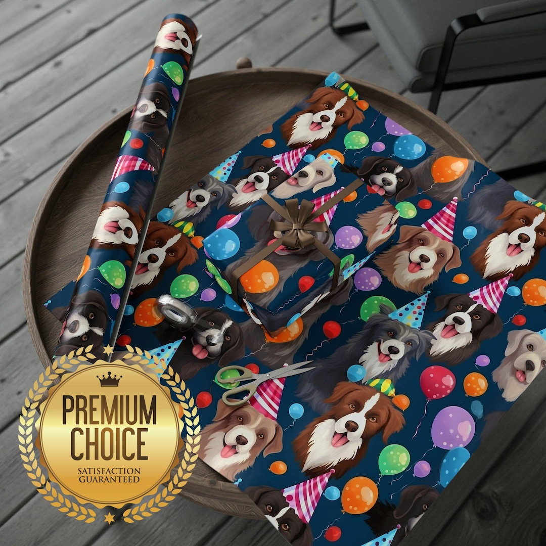 Dogs Birthday Wrapping Paper, Colorful Dogs Gift Wrap, Dog Gift Wrap ...
