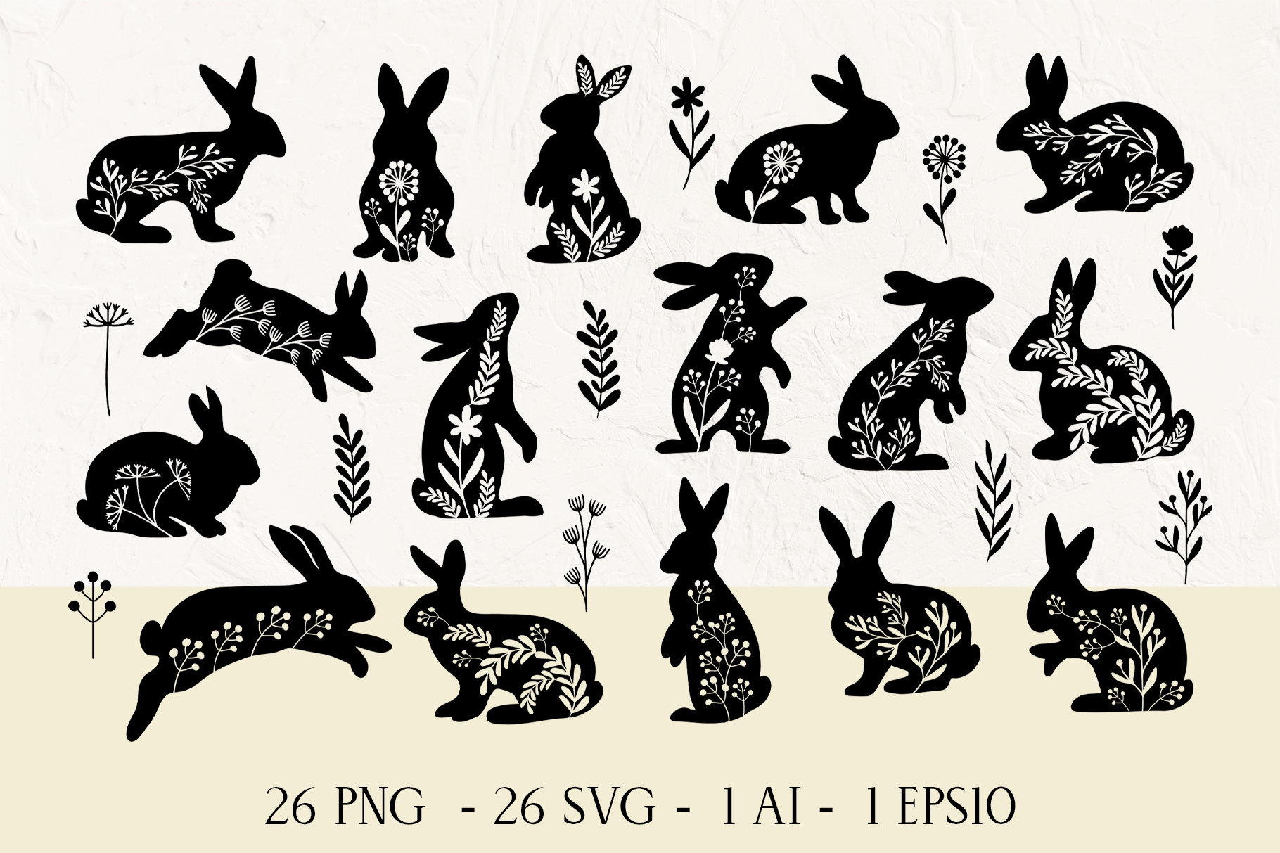 Folk Decor Rabbits SVG, Easter Rabbit Silhouettes SVG, Rabbit Png ...