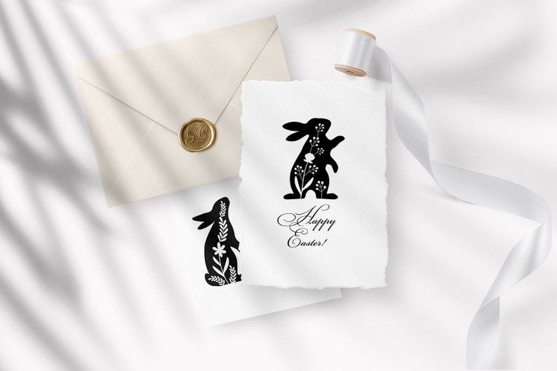 Folk Decor Rabbits SVG, Easter Rabbit Silhouettes SVG, Rabbit Png ...