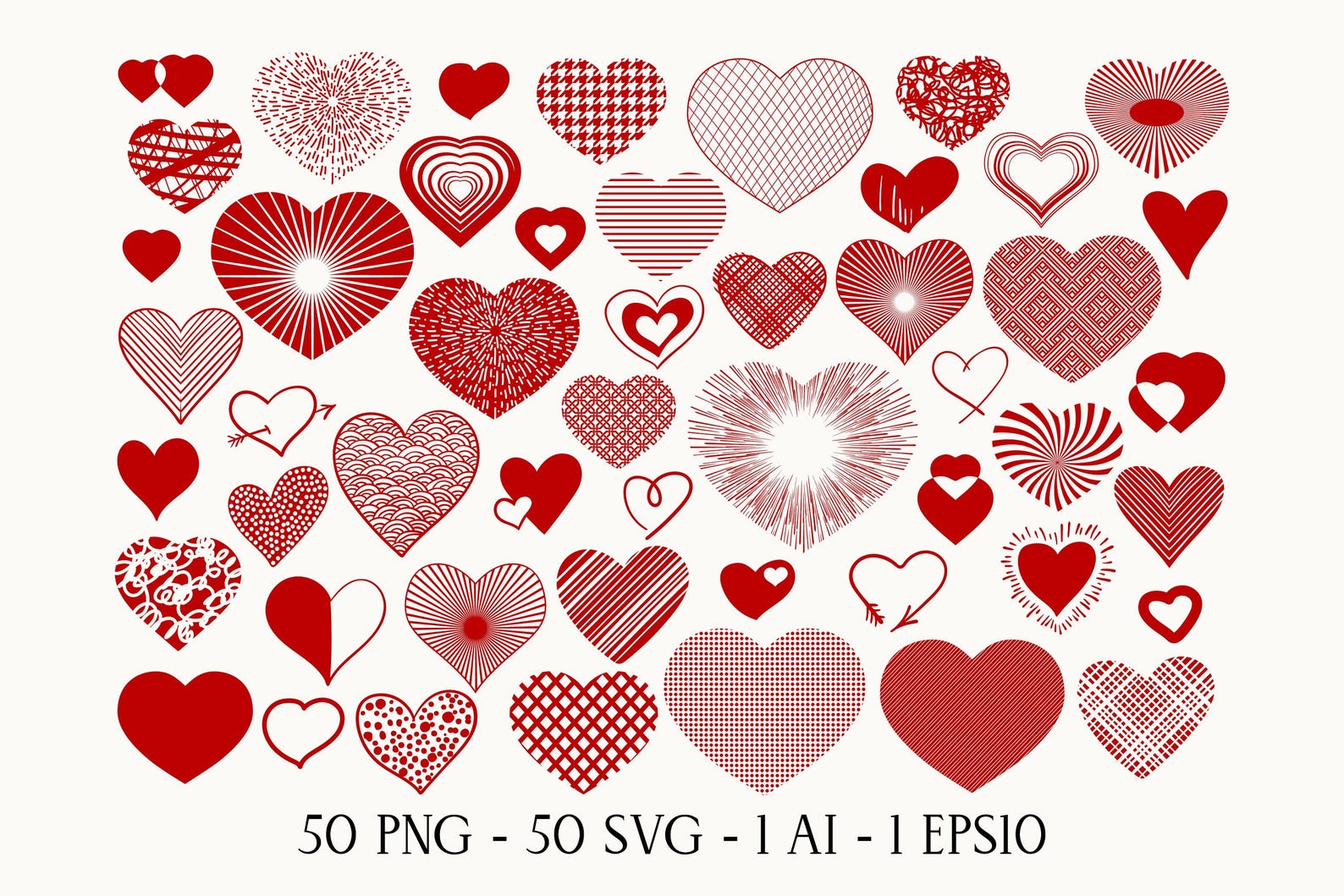 50 Heart Svg Bundle, Valentine's Day Red Heart Svg, Red Heart Png ...