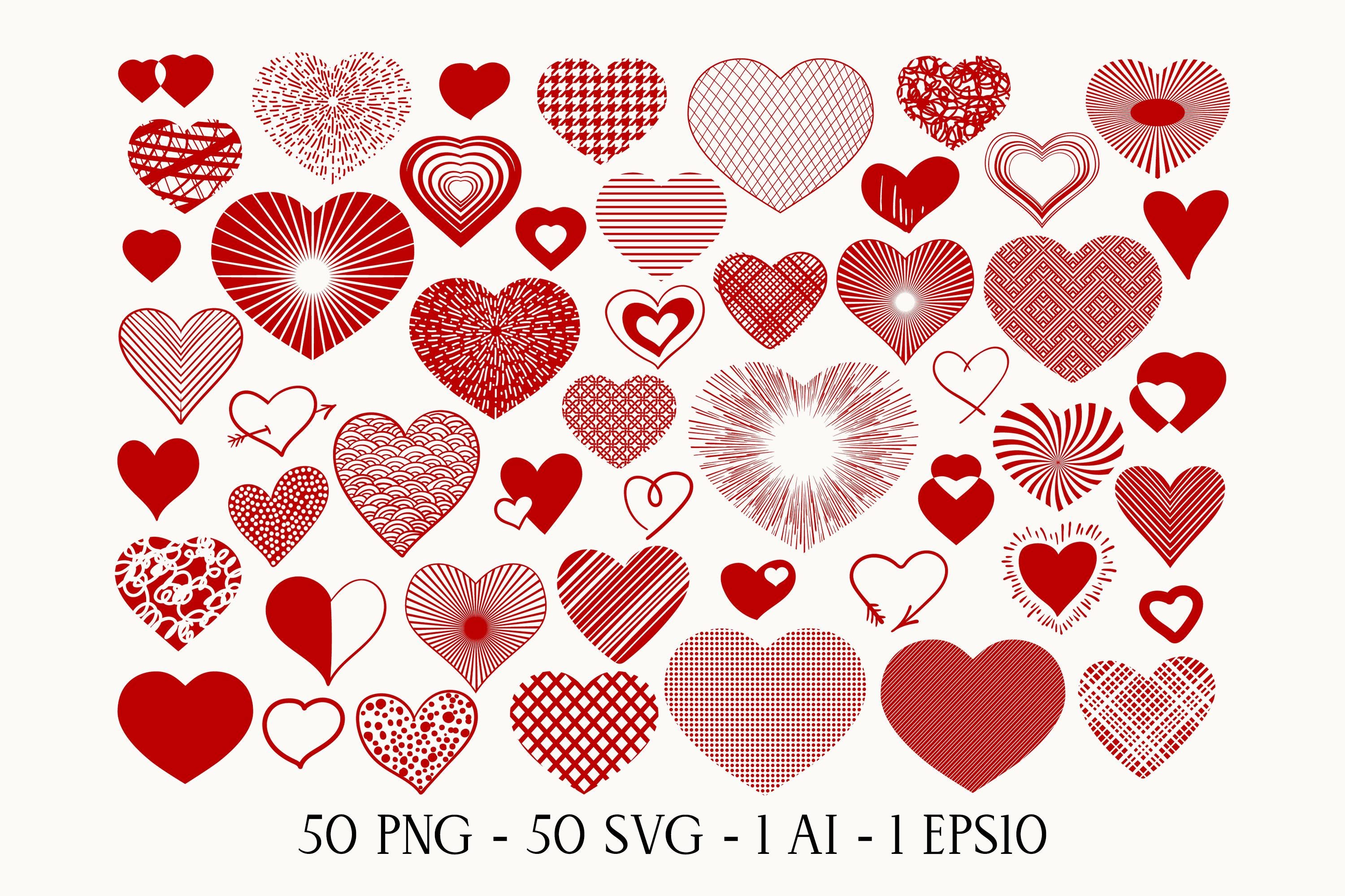 50 Heart Svg Bundle, Valentine's Day Red Heart Svg, Red Heart Png ...