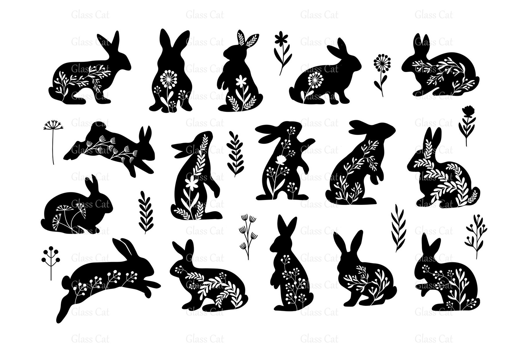 Folk Decor Rabbits SVG, Easter Rabbit Silhouettes SVG, Rabbit Png ...