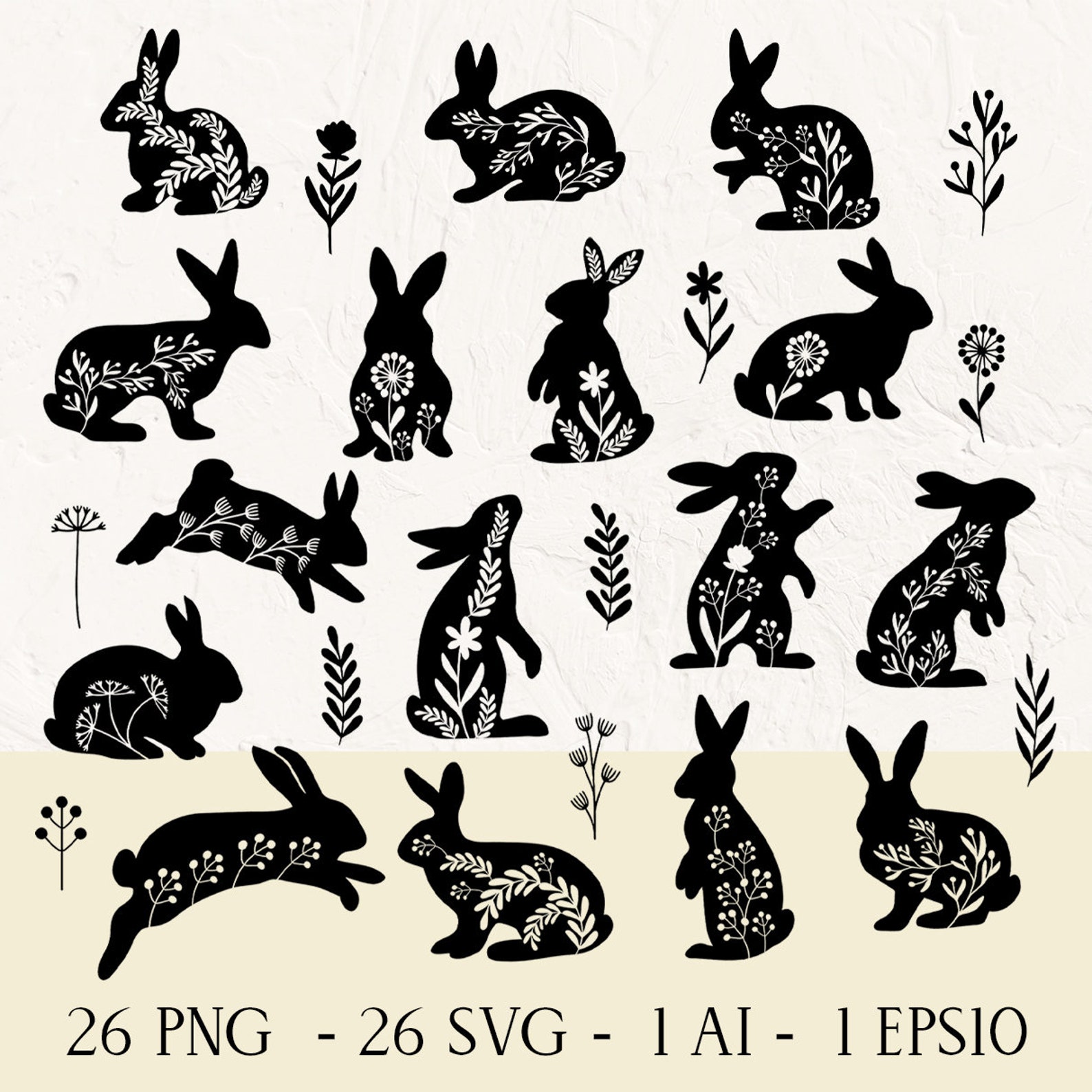 Folk Decor Rabbits SVG, Easter Rabbit Silhouettes SVG, Rabbit Png ...