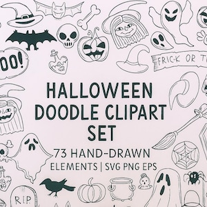 Spooky Halloween Doodle Clipart Set: 73 Hand-drawn Elements (SVG PNG ...