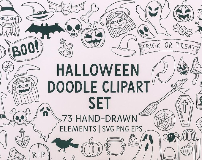 100+ Hand Draw Halloween Doodle Clipart Svg Bundle, Halloween Doodles ...