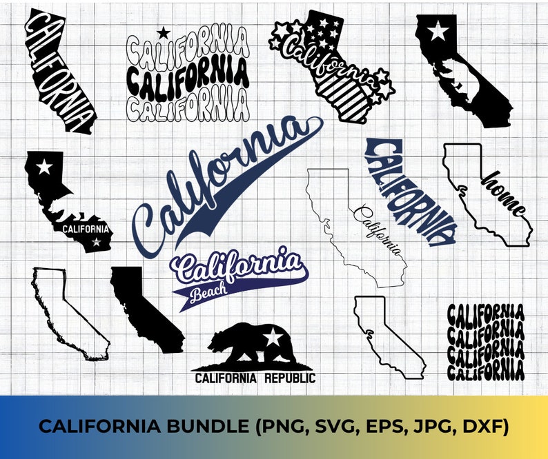 California SVG Bundle, California Map SVG, California Beach Clipart ...