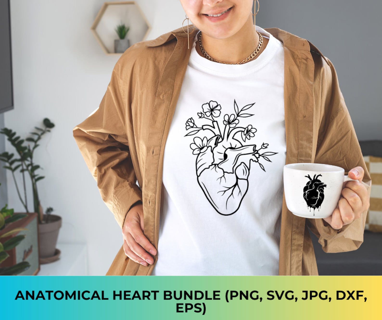 Floral Anatomical Heart SVG Bundle: Human Heart Vector, Clip Art ...