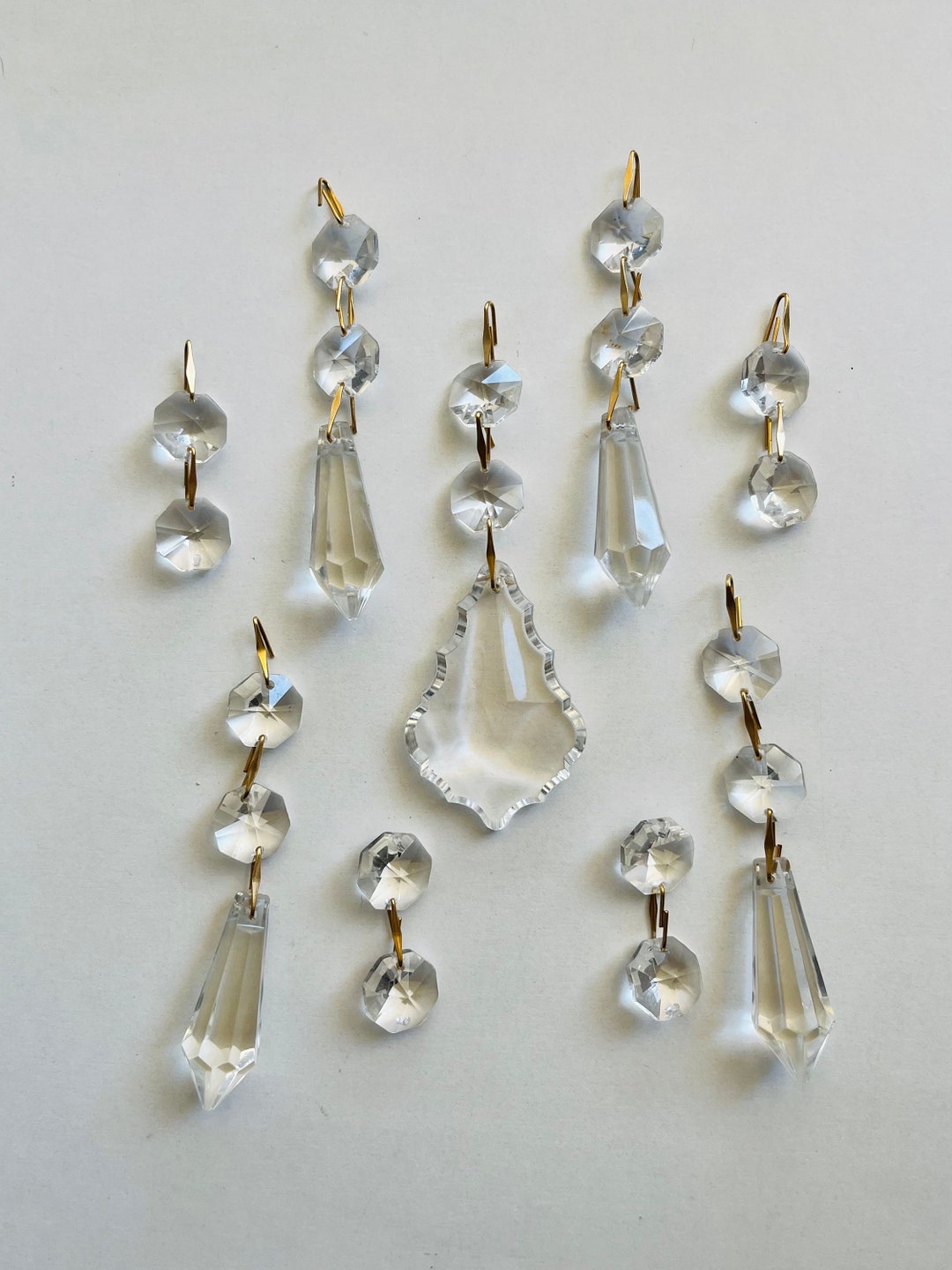 Set of 23 Antique Chandelier Crystals, Clear Glass 3 Sizes With Gold ...