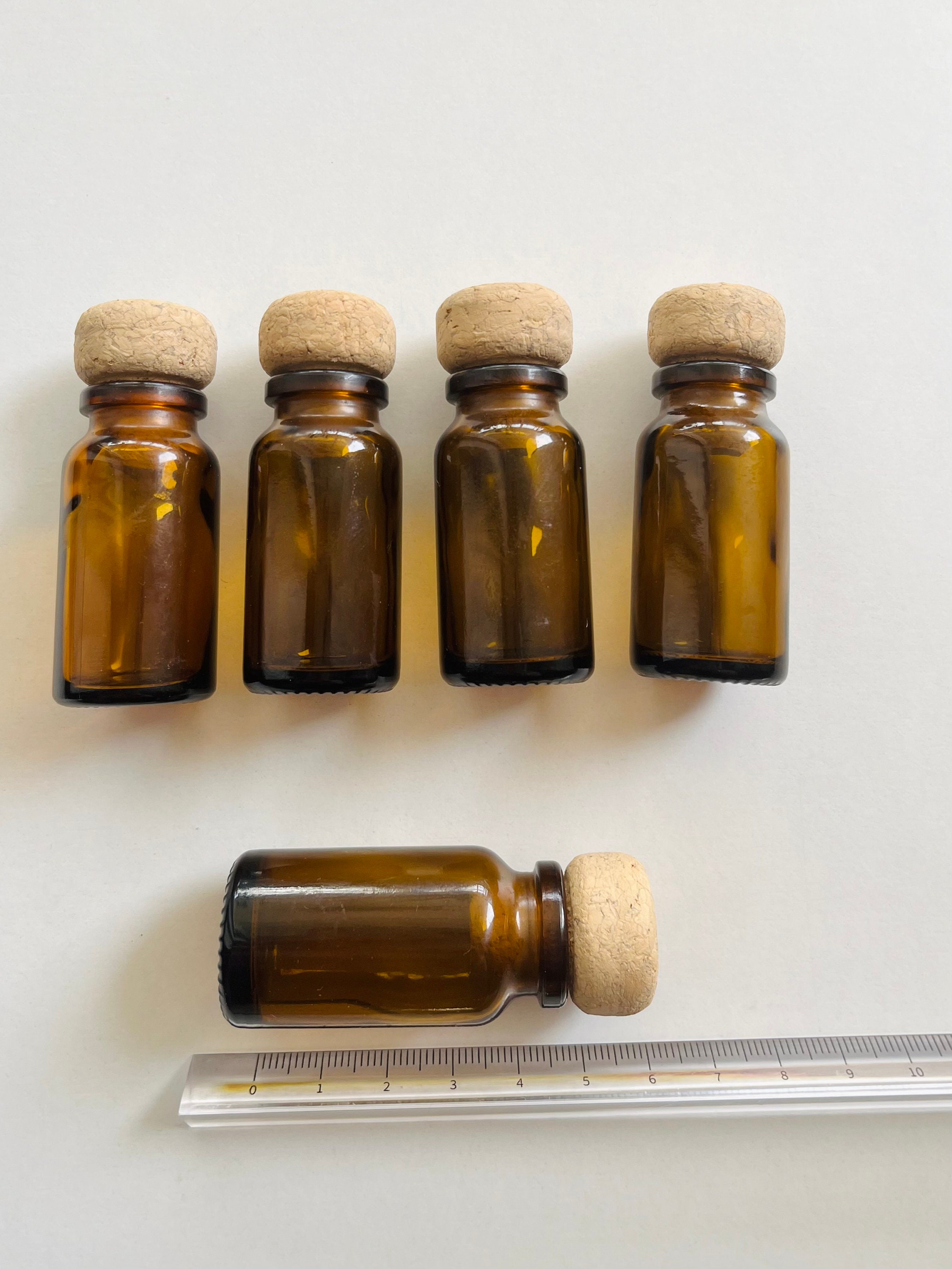 Set of 5 Small Brown Glass Bottles, Amber Bottles With Cork Lid ...