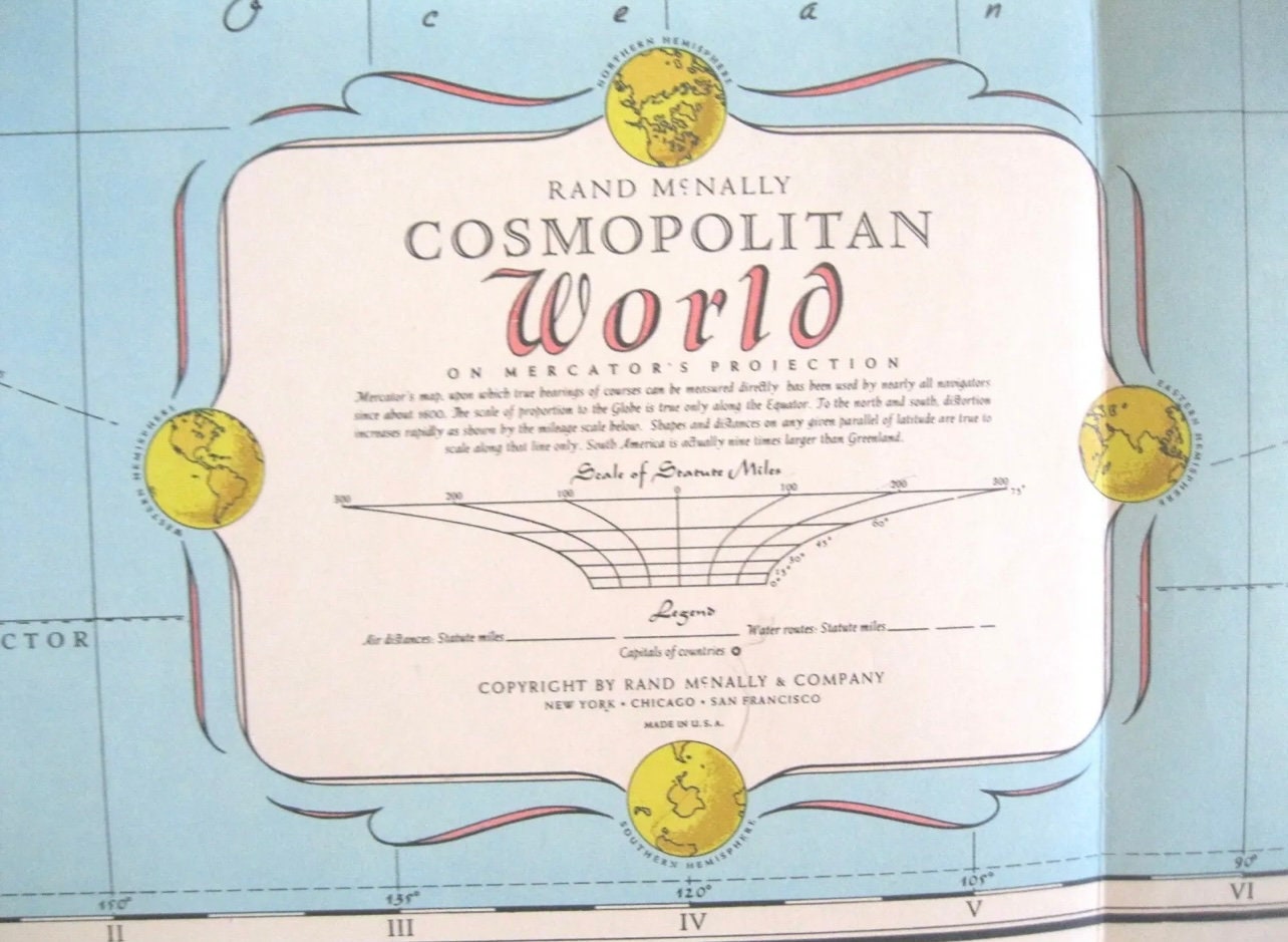 1963 Rand Mcnally Cosmopolitan World Map 34 X 52. - Etsy