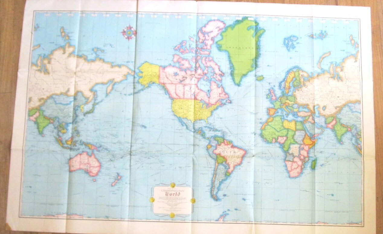 1963 Rand Mcnally Cosmopolitan World Map 34 X 52. - Etsy