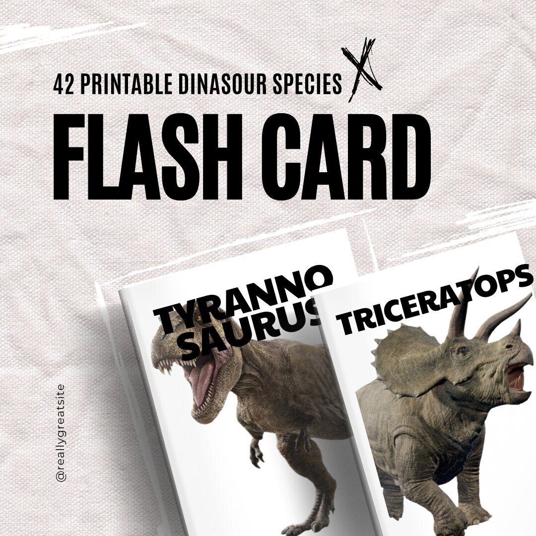 DINOSAURS, 42 Printable Flash Cards, PDF Printable Cards, for Kids ...