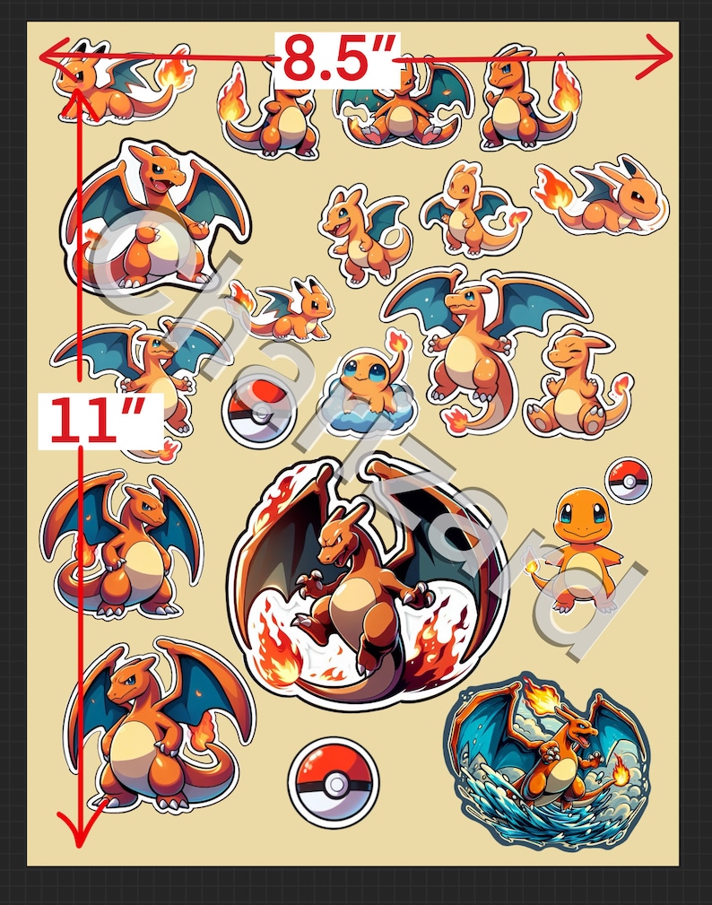 Charizard Inspired Pokemon Digital Download Sticker Sheet Poke Sticker ...