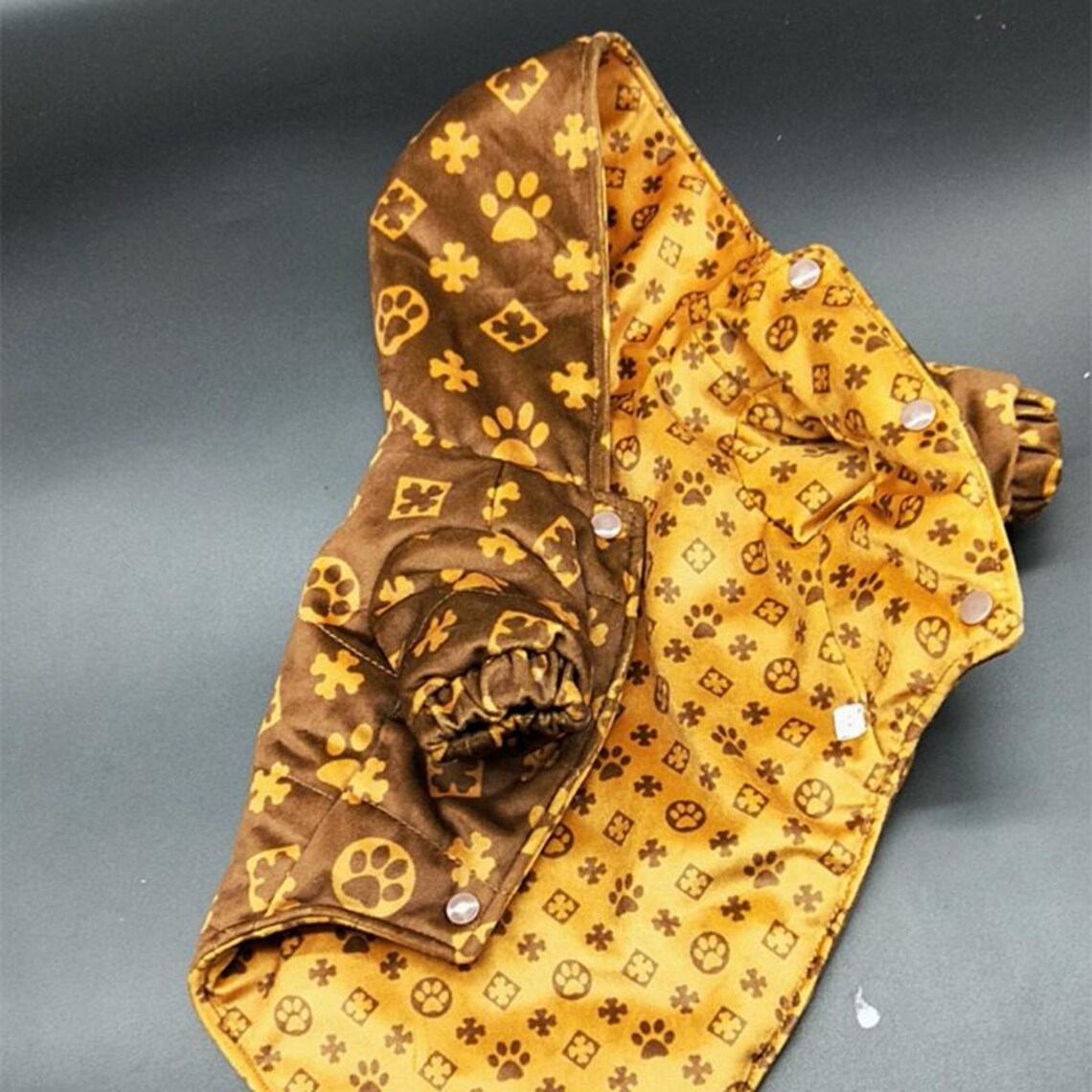Stylish Pet Coat, Cozy Dog Jacket With Paw Print Pattern, Warm Hooded ...