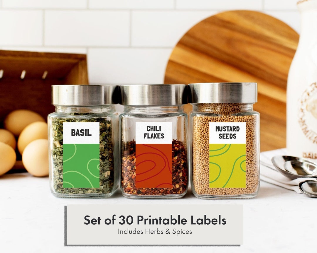 Printable Herb and Spice Jar Labels, Set of 30, Cute Trendy ...