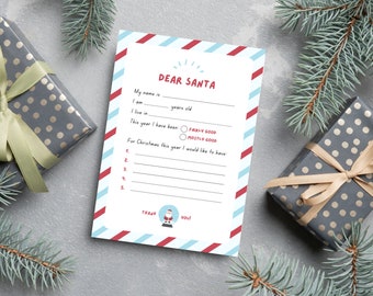 Letter to Santa Printable, Kid's Printable Santa Letter, Christmas Wish ...