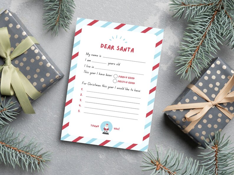 Letter to Santa Printable, Kid's Printable Santa Letter, Christmas Wish ...