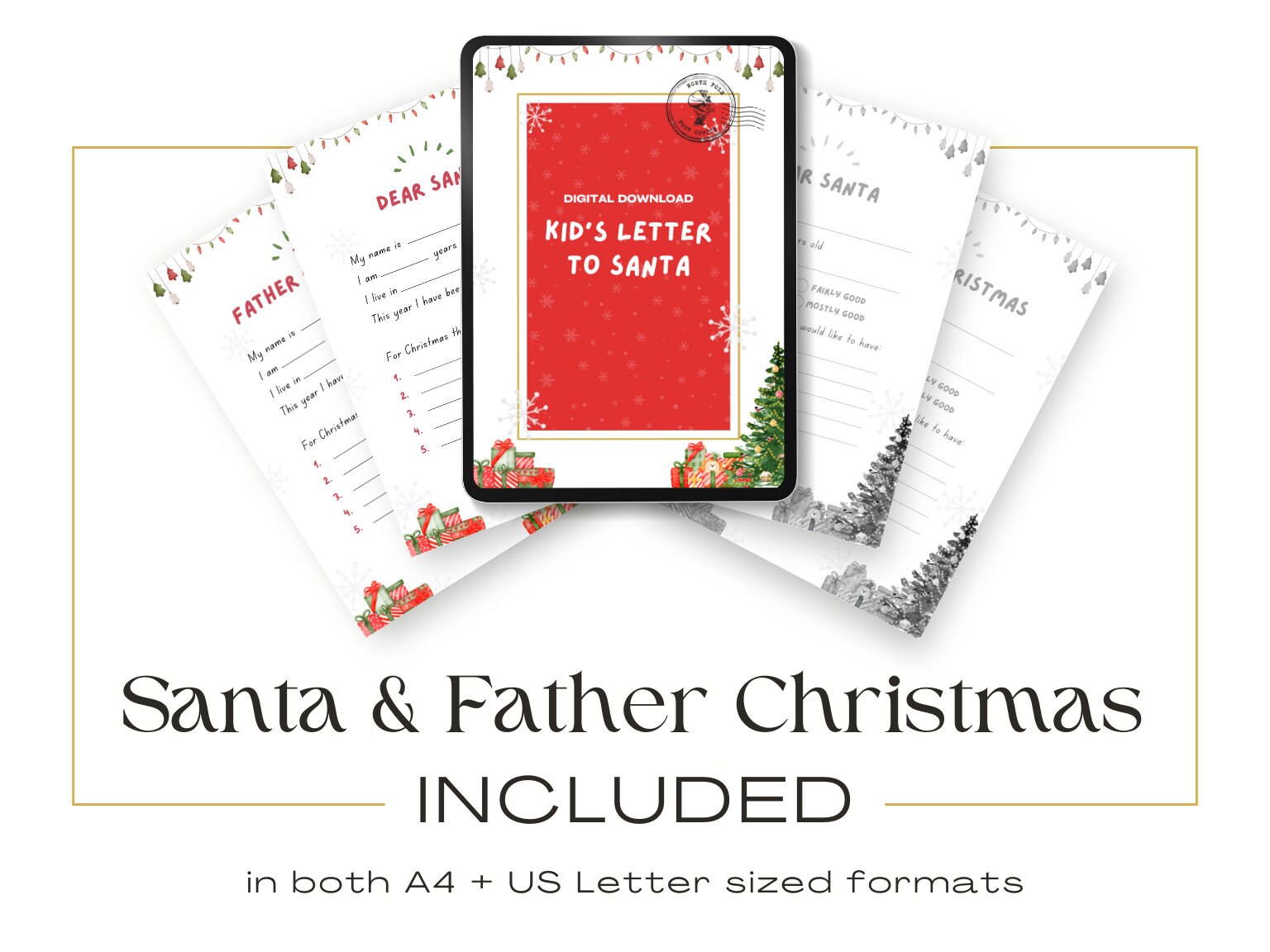 Letter to Santa Printable, Kid's Printable Santa Letter, Christmas Wish ...